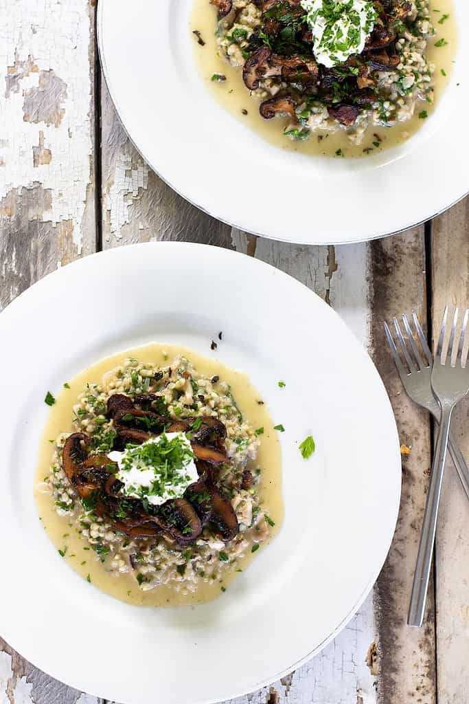mushroom buckwheat risotto with goats curd recipe | Jessica Cox